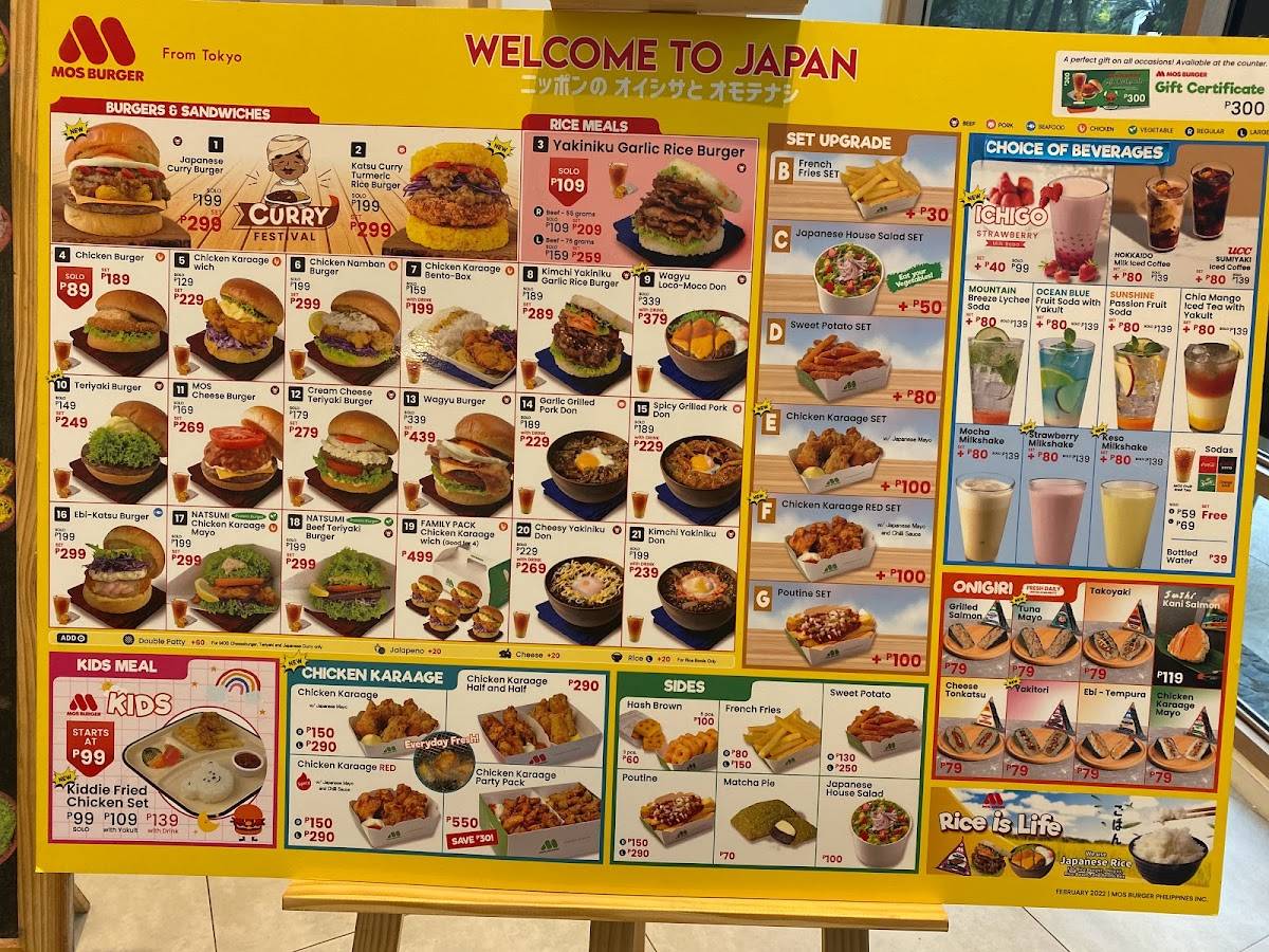 Carta del restaurante MOS Burger - Eastwood, Ciudad Quezon