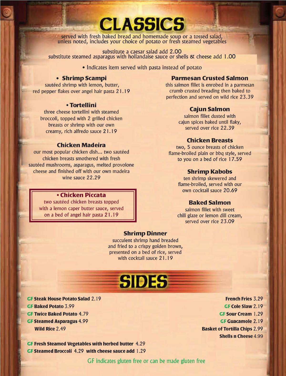Menu at The Abbey steakhouse, Quincy
