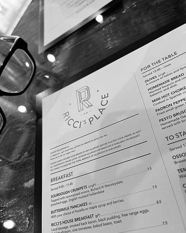 Menu at Ricci’s Place restaurant, Halifax