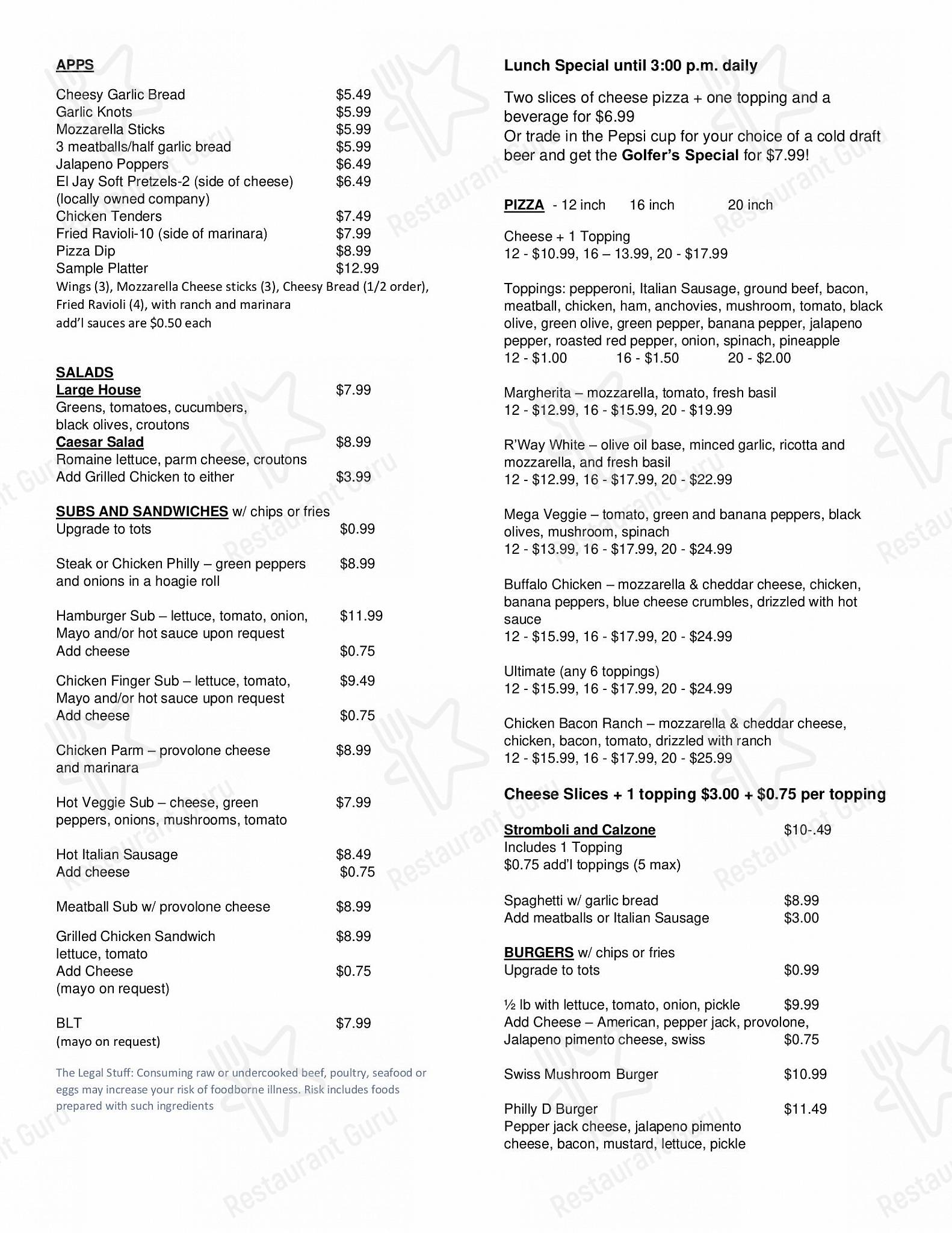 Menu at R'Way Pizza and Family Tavern pub & bar, Pawleys Island