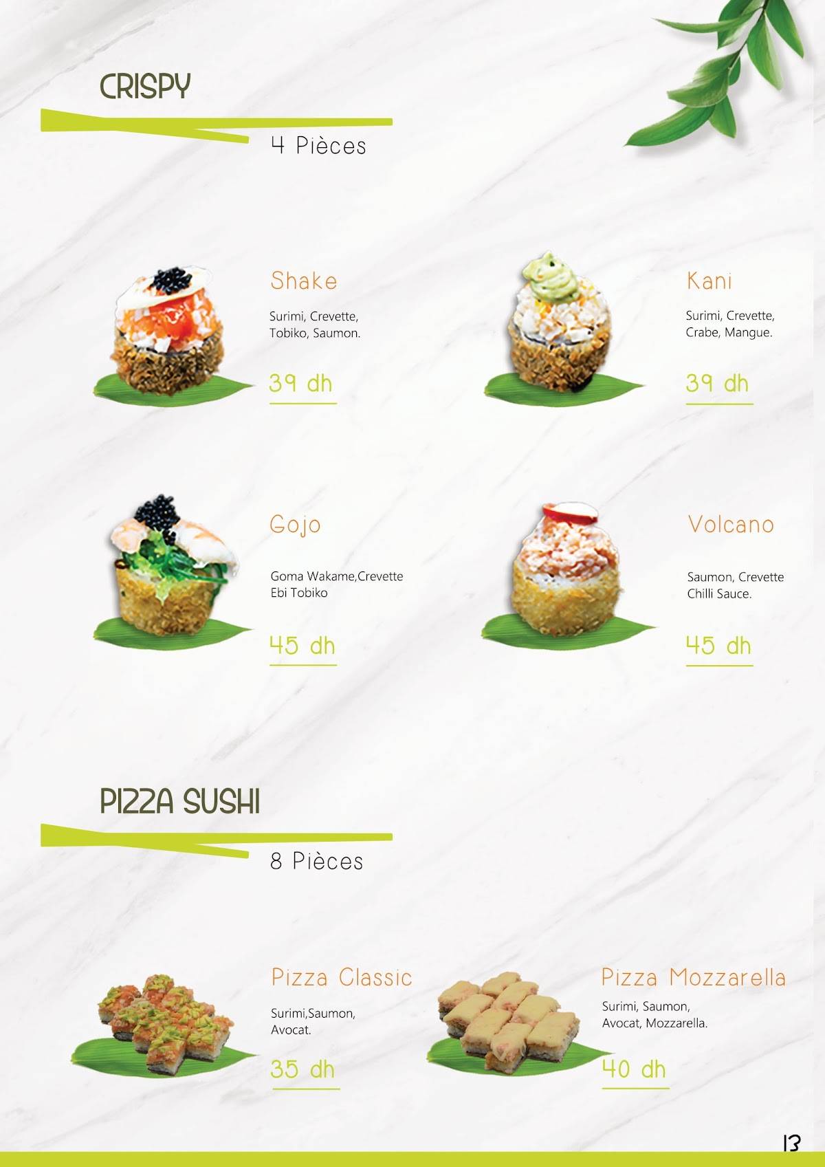 Menu at Gojo restaurant, Rabat