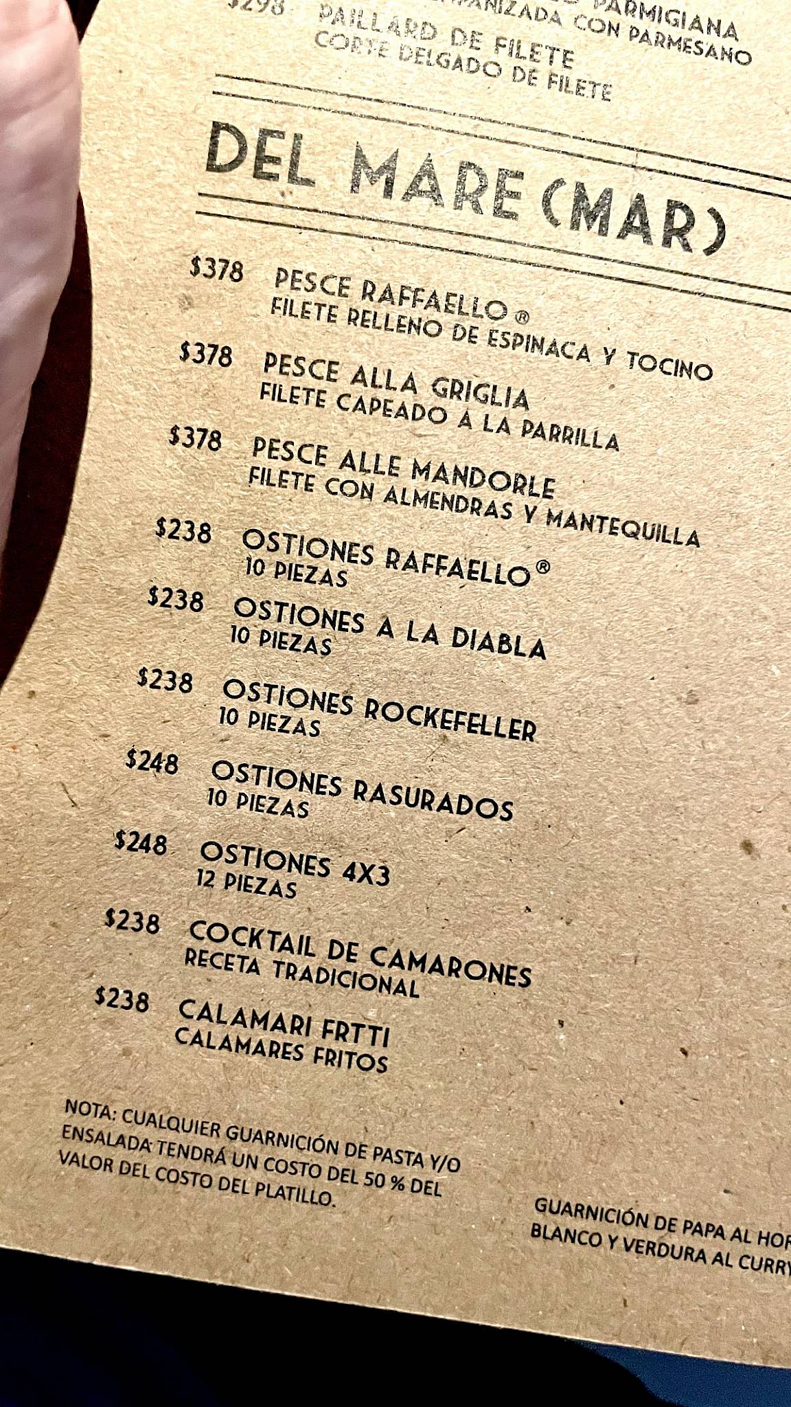 Carta del restaurante Raffaello Ristorante, Ciudad del México, Londres 165