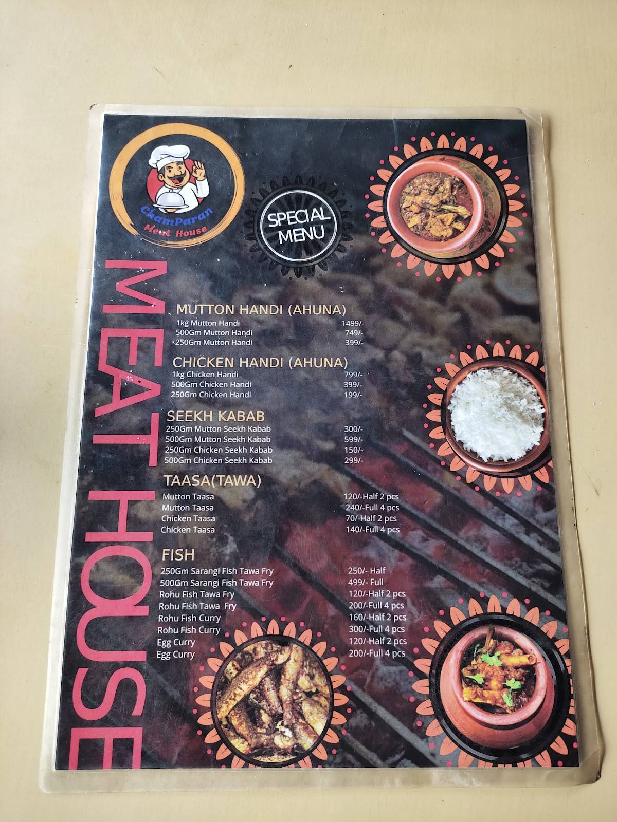 Menu at Champran meat house, Raipur