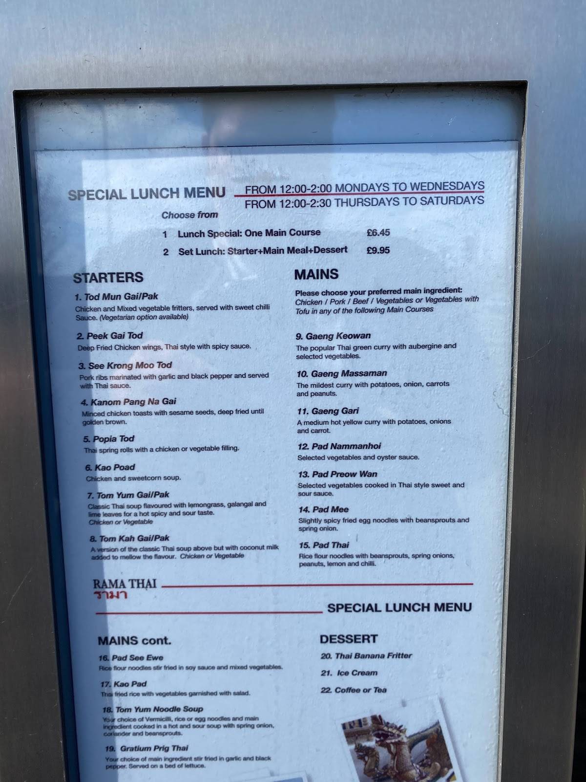 Menu at Rama restaurant, Dundee, 32-34 Dock St