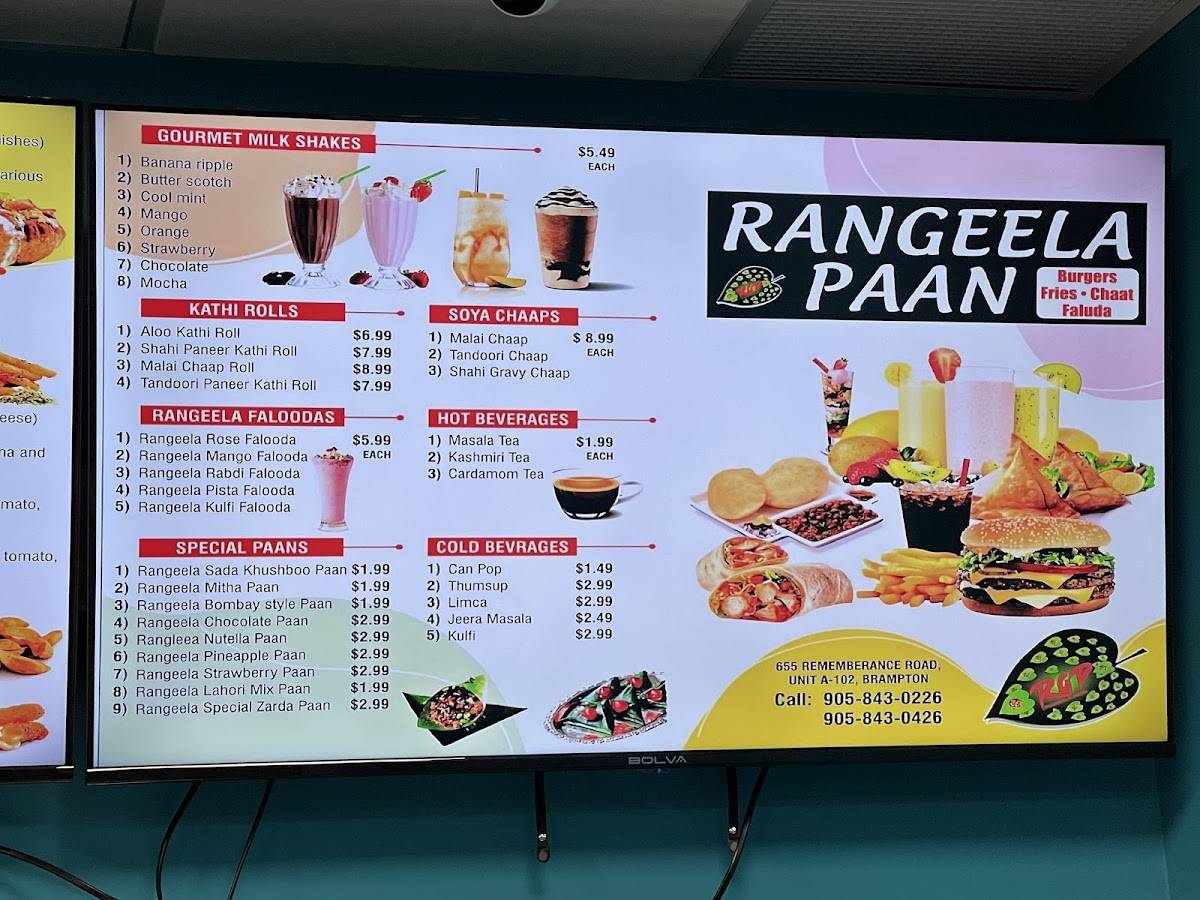 Carta del restaurante Rangeela paan (The Indian street food), Brampton