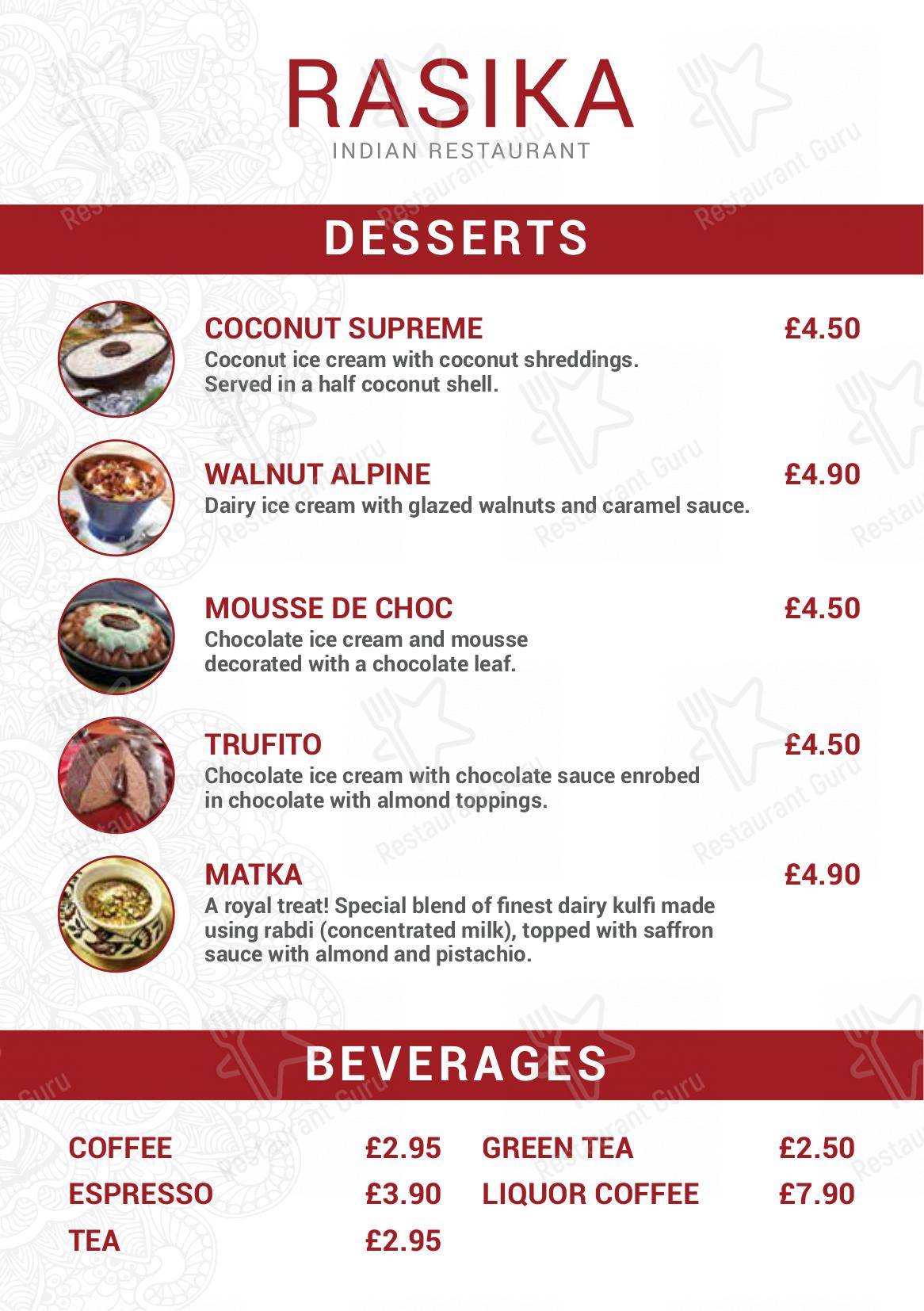 Menu at Rani Indian Restaurant, Newcastle upon Tyne