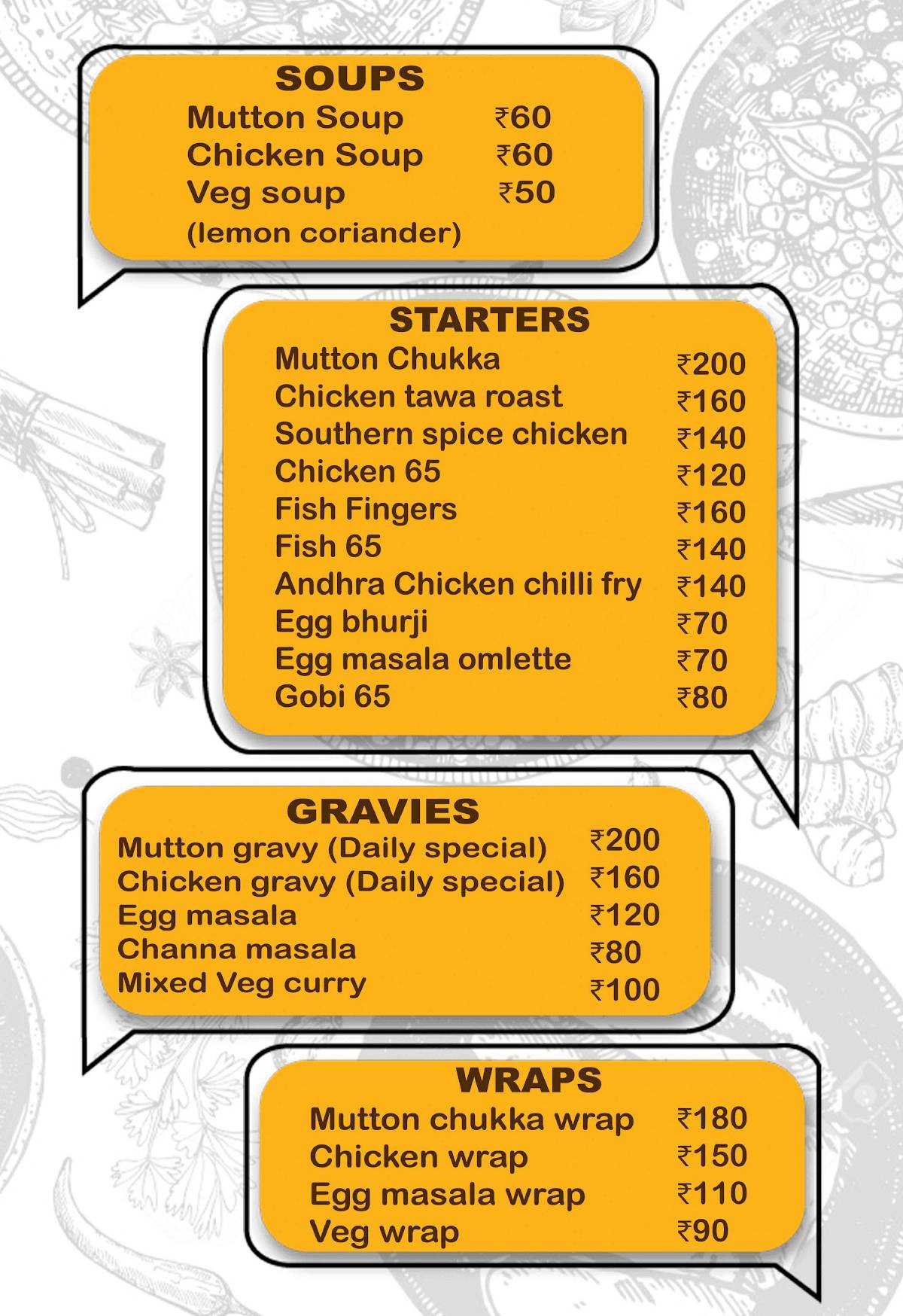 Menu at Rasa Kadai, Chennai