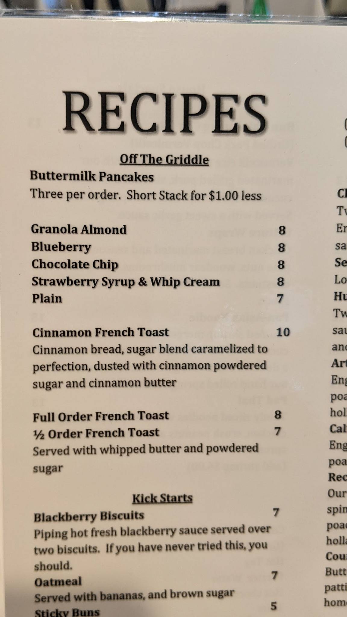 Menu at Recipes Restaurant, Troy