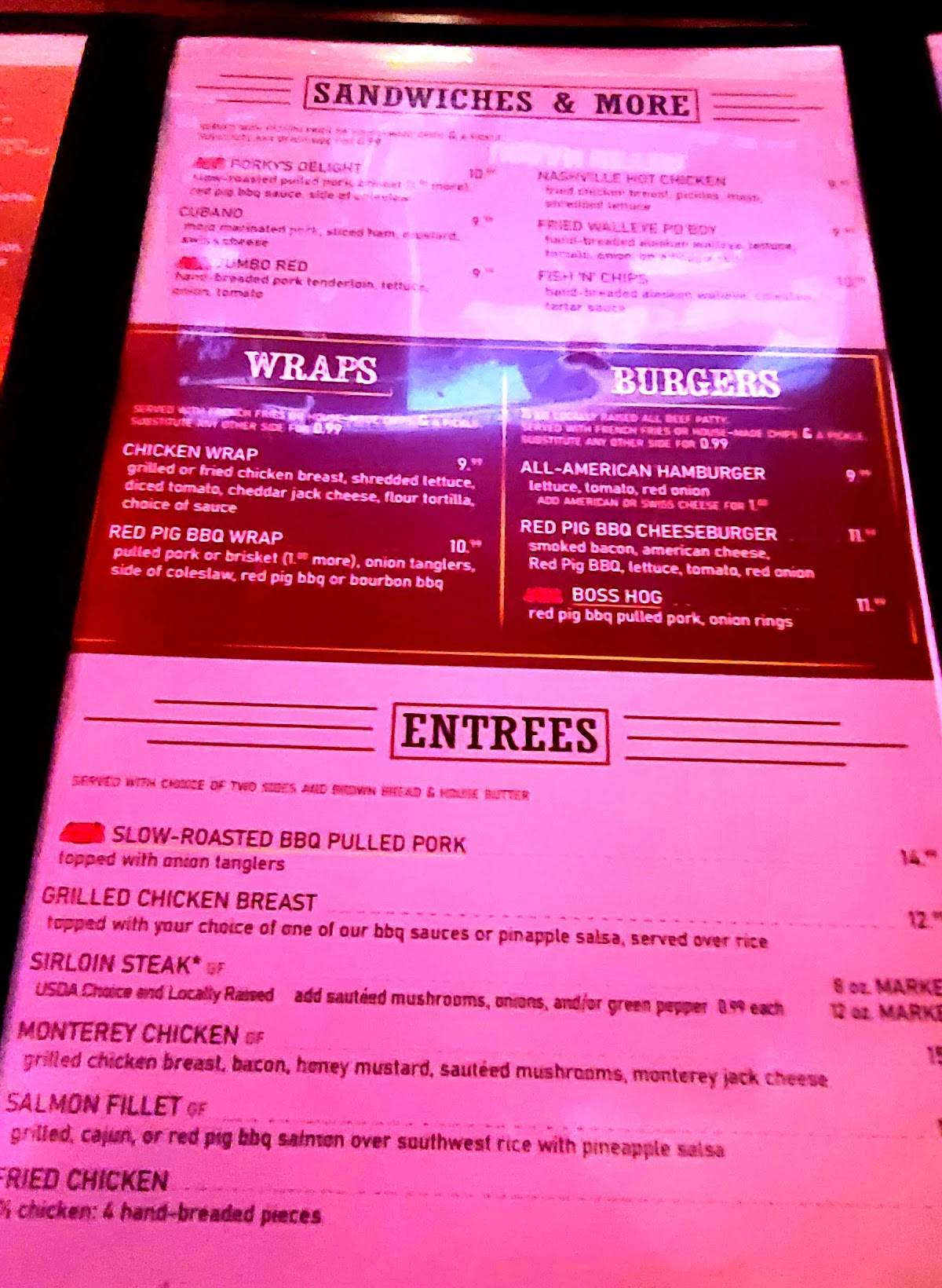 Menu at Red Pig Inn BBQ, Ottawa