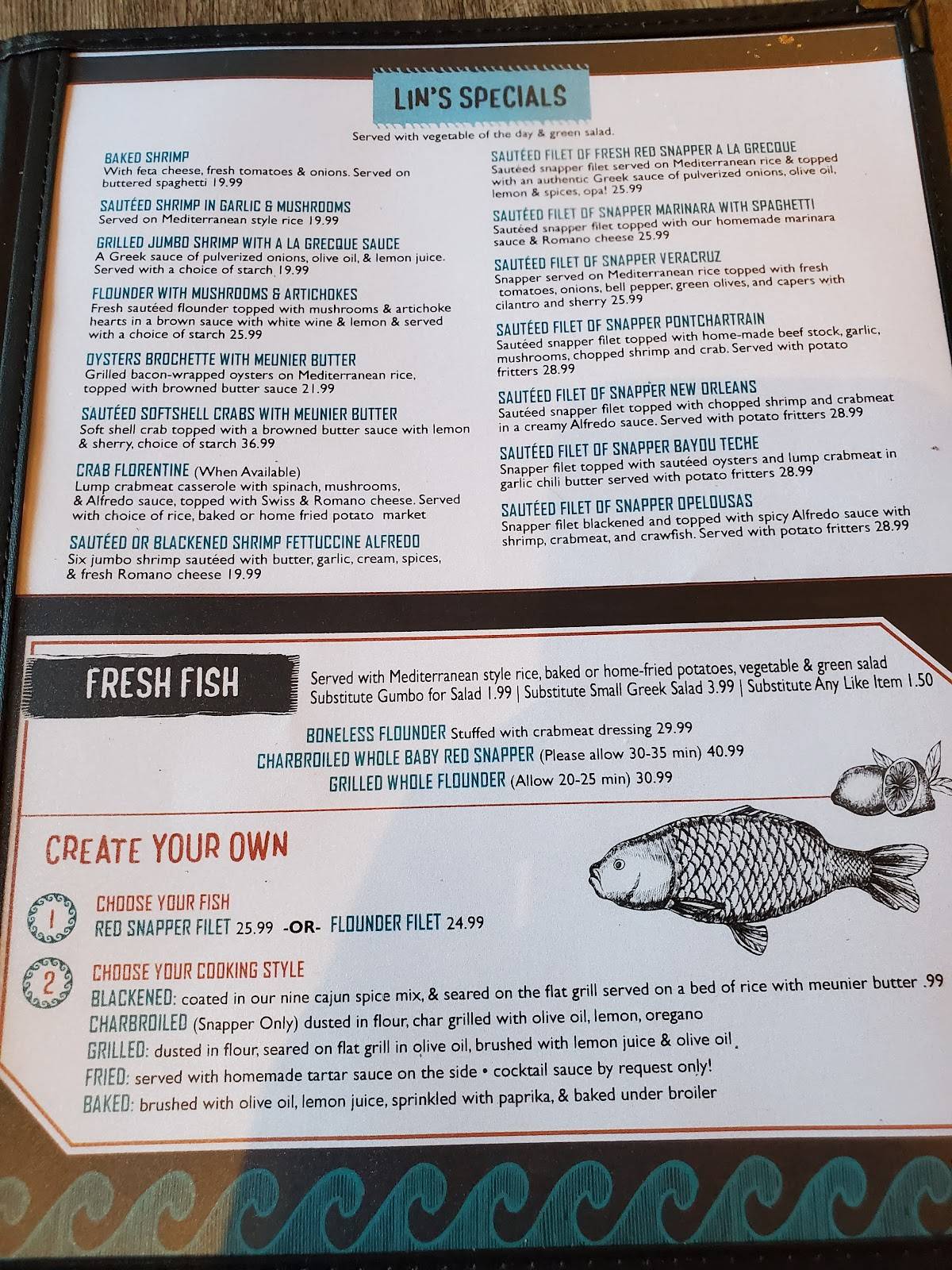 Menu at Red Snapper Inn restaurant, Surfside Beach
