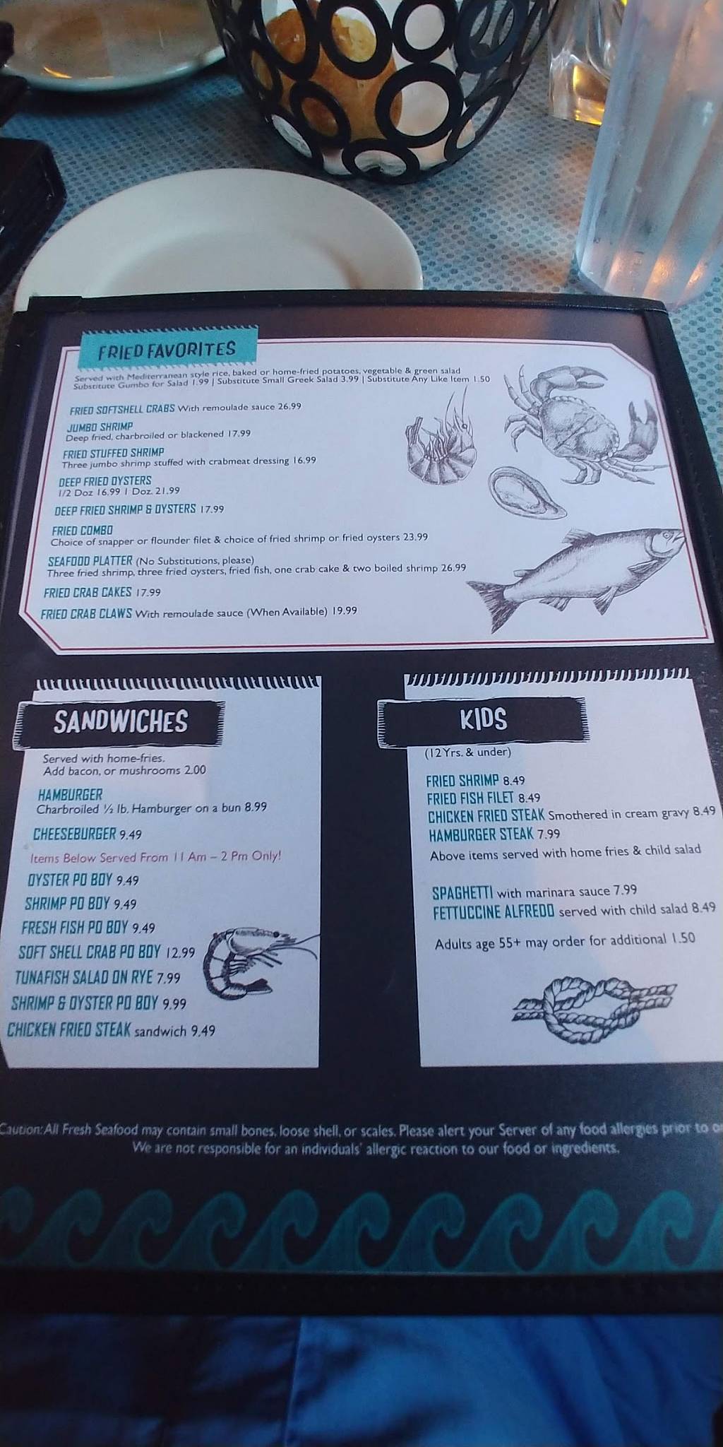 Menu at Red Snapper Inn restaurant, Surfside Beach