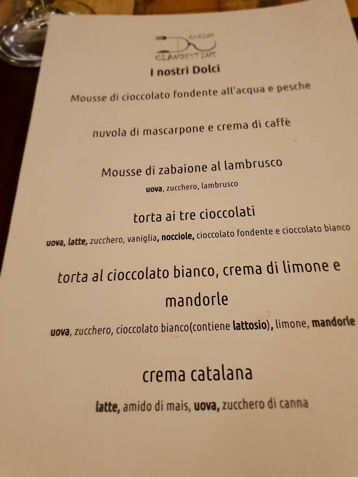 Menu da Cucine clandestine ristorante, Reggio Emilia