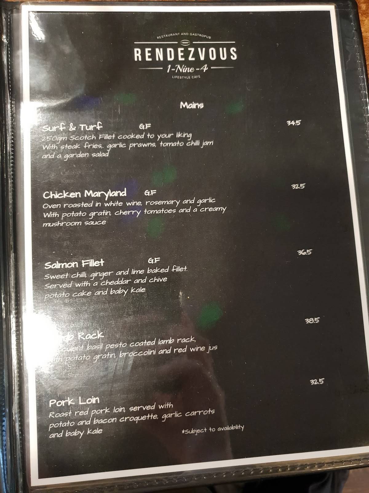 Menu at Rendezvous Restaurant, Palmerston North