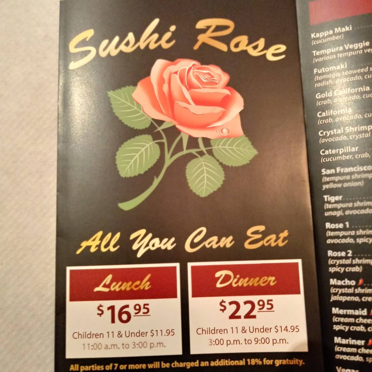 Menu at Sushi Rose restaurant, Reno, Sierra Highlands Dr Ste B147A