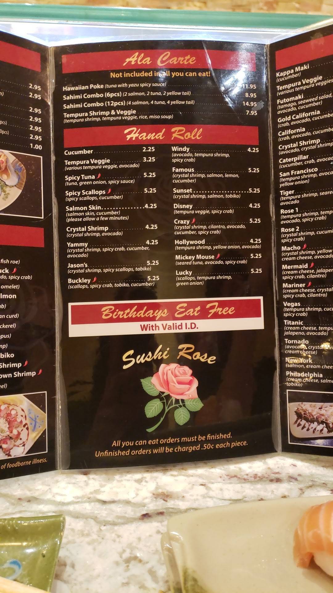 Menu at Sushi Rose restaurant, Reno, Sierra Highlands Dr Ste B147A