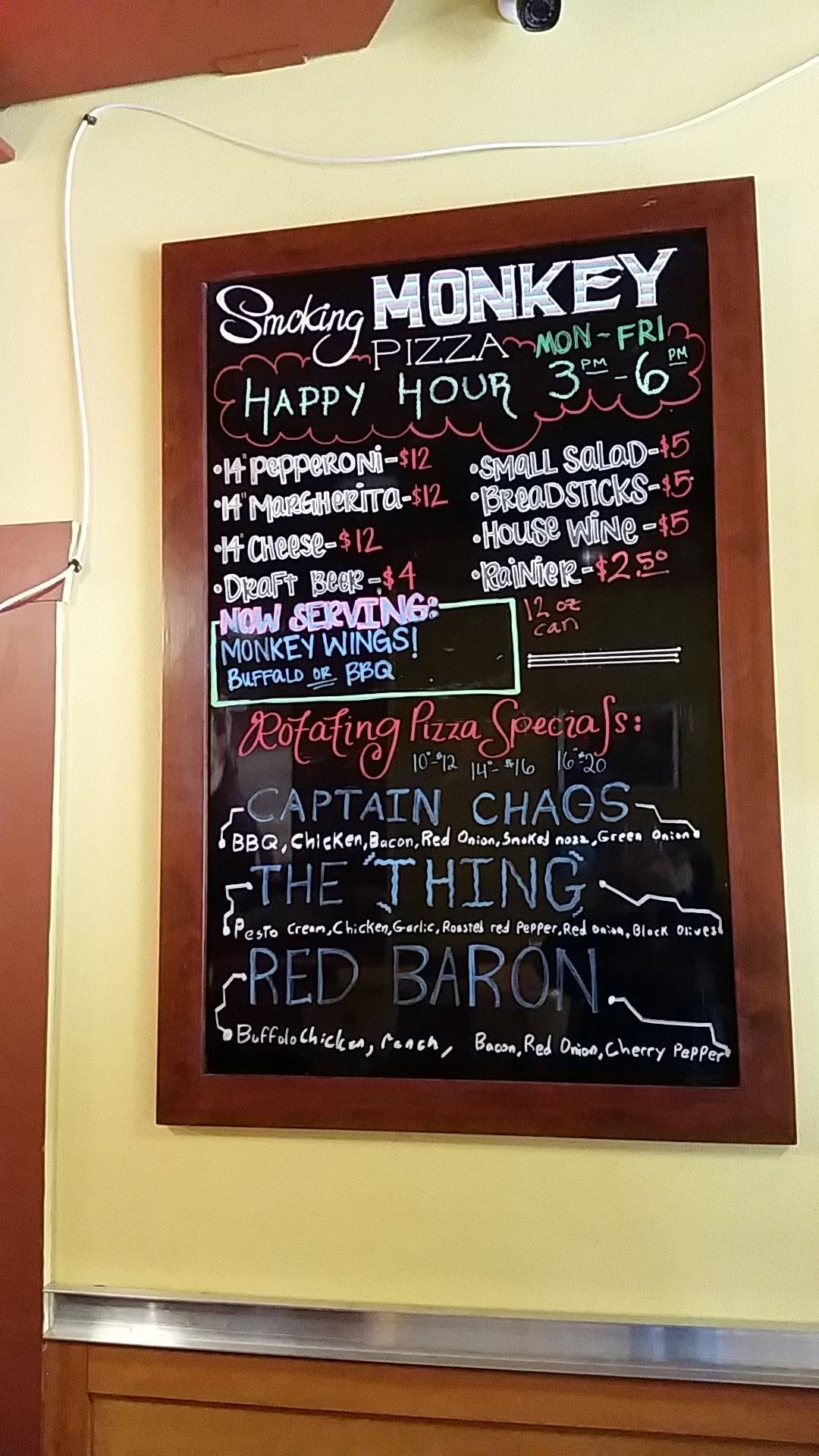 Menu at Smoking Monkey Pizza pizzeria, Renton