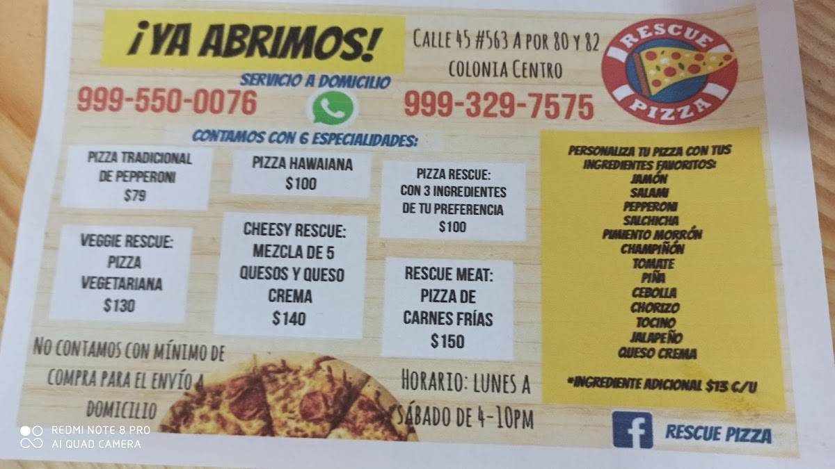 Menu at Rescue Pizza restaurant, Merida