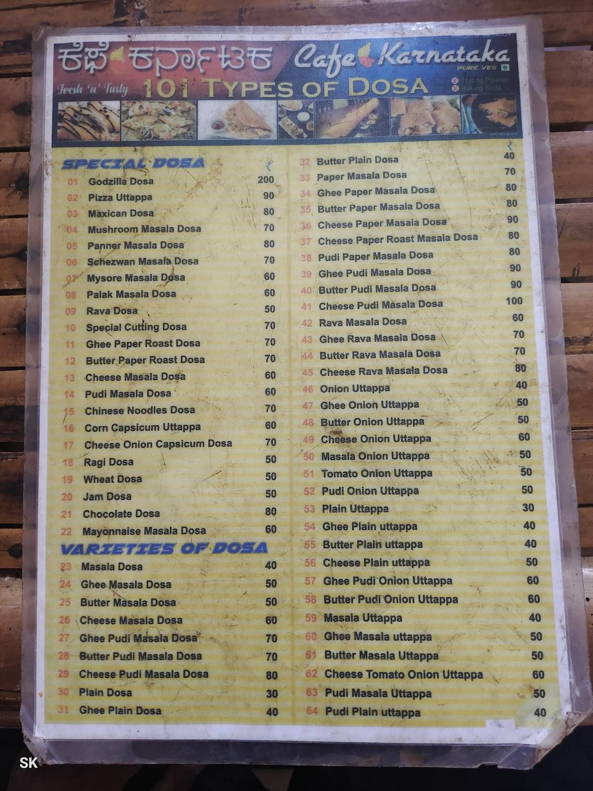 Menu at 101 Types Of Dosa, Davanagere