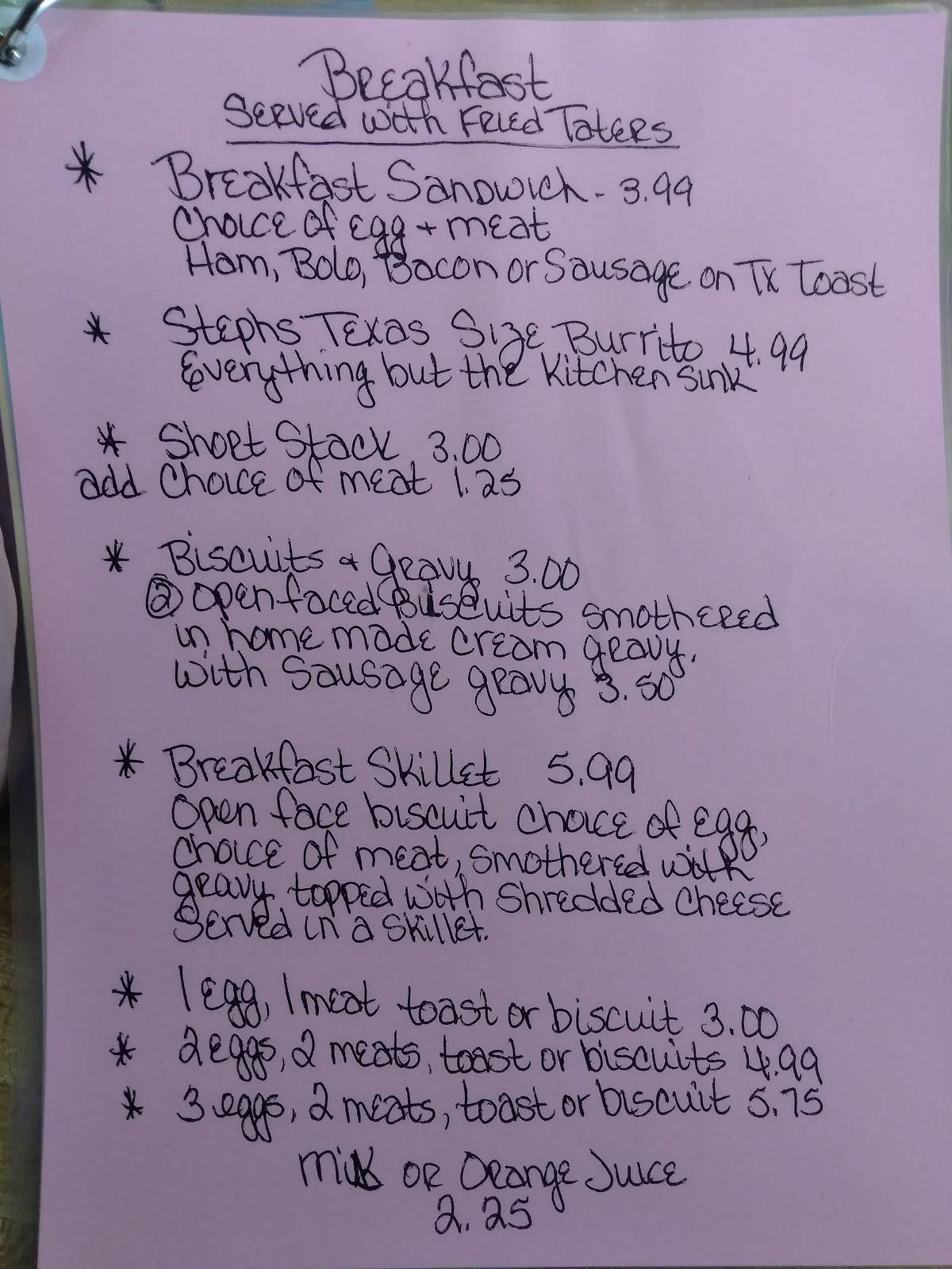 Menu at 5 Broke Girls restaurant, Horse Cave