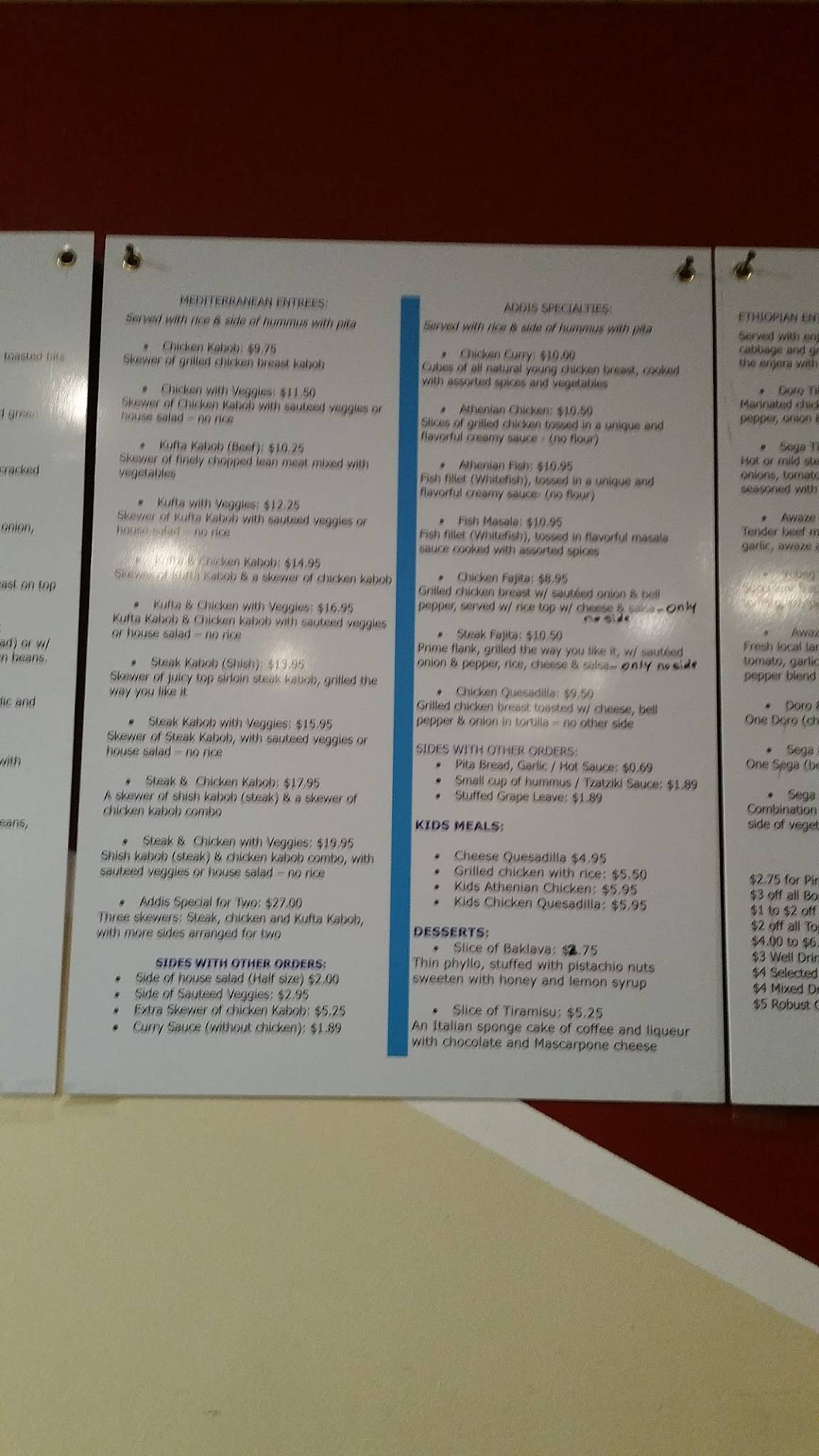 Menu at Addis Grill Mediterranean and Ethiopian Cuisine restaurant ...