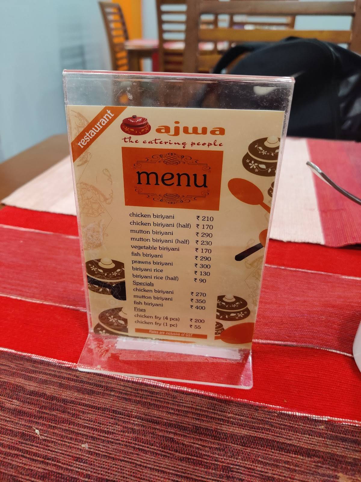 Menu at Ajwa Biriyani, Thiruvananthapuram, No-114 Kalabhavan Mani Road