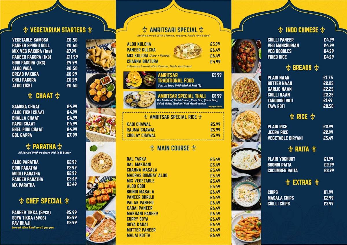 Menu at Amritsar sweets and catering restaurant, Wolverhampton