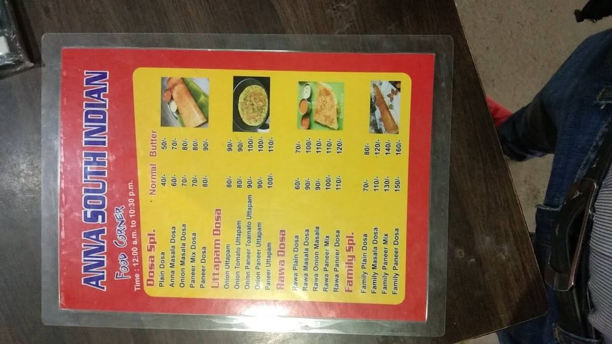 Menu at Anna South Indian Dosa, Sirsa