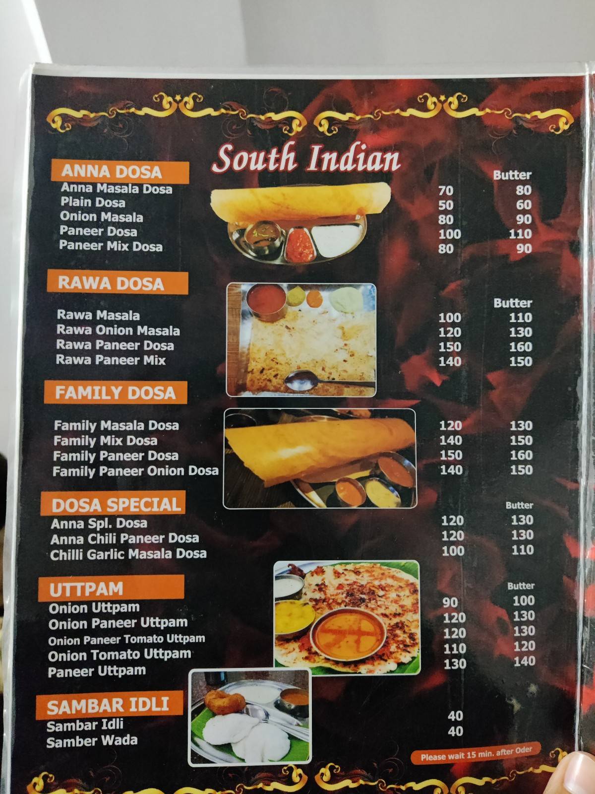 Menu at Anna South Indian Dosa, Sirsa