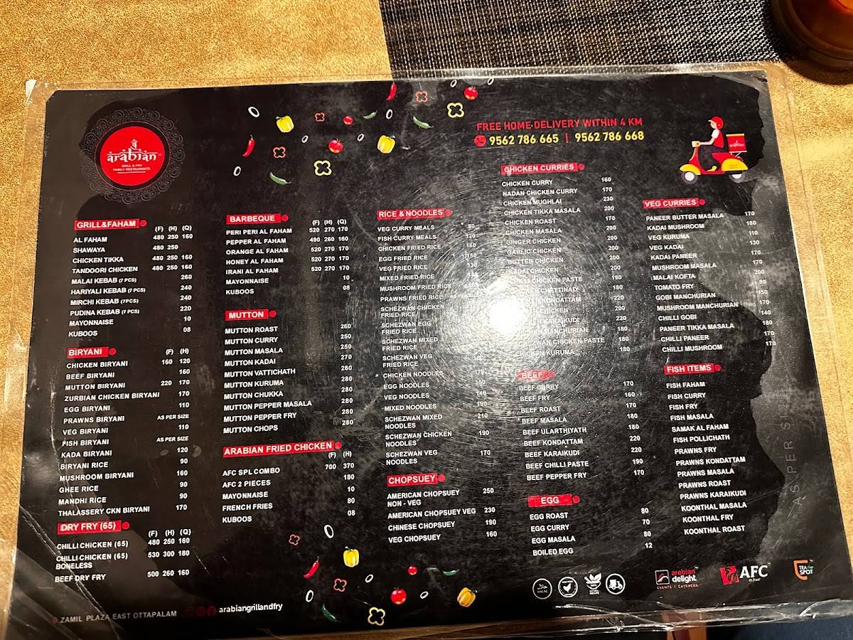 Menu at Arabian Grill And Fry Ottapalam, Ottapalam