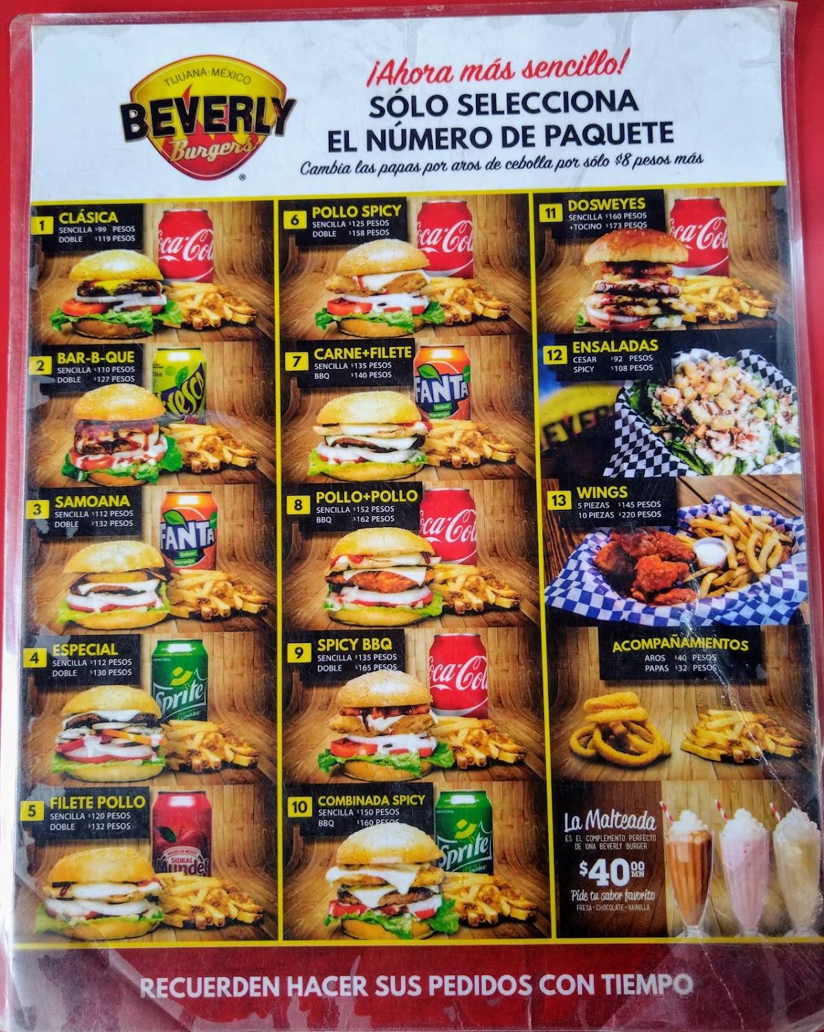 Carta del restaurante BEVERLY BURGERS PACIFICO, Tijuana