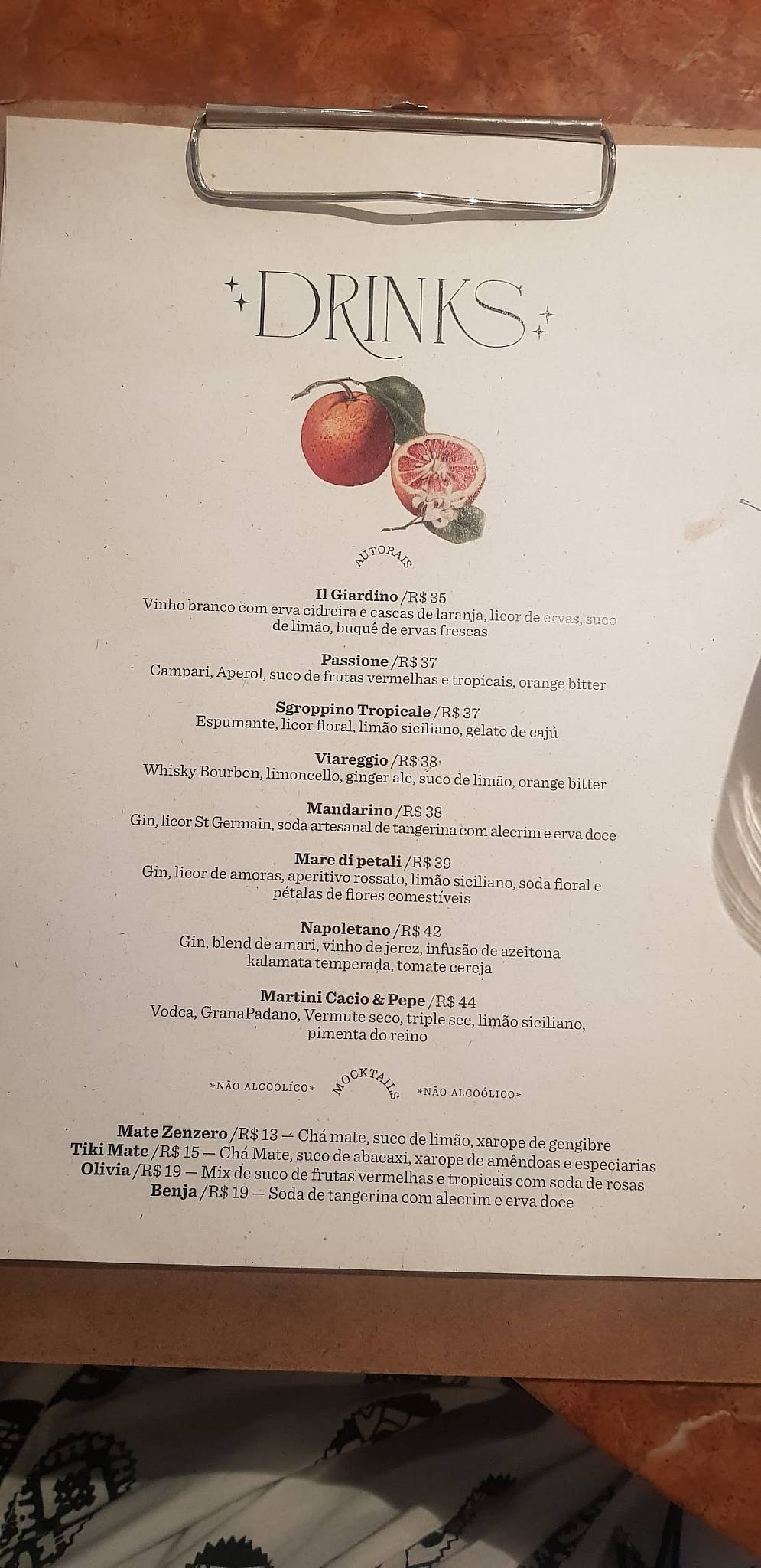 Menu em Babbo Osteria restaurante, Rio de Janeiro