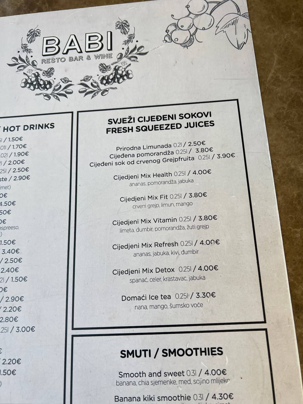 Menu at Babi - Resto Bar & Wine, Tivat