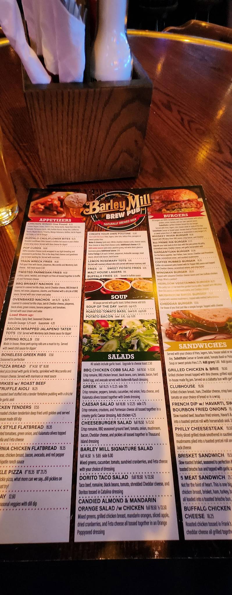 Menu at Barley Mill Brew Pub / Trifon's Pizza, Regina
