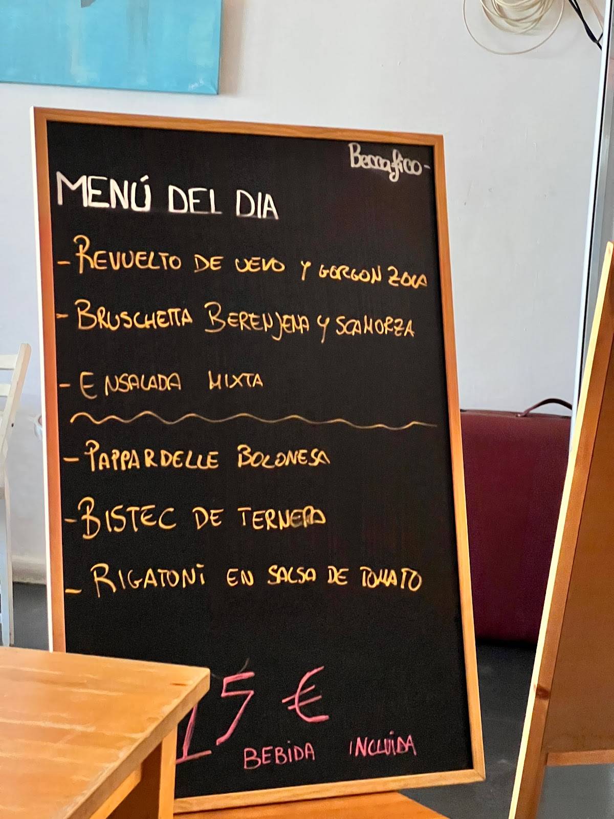 Menu at Beccafico restaurant, Ibiza