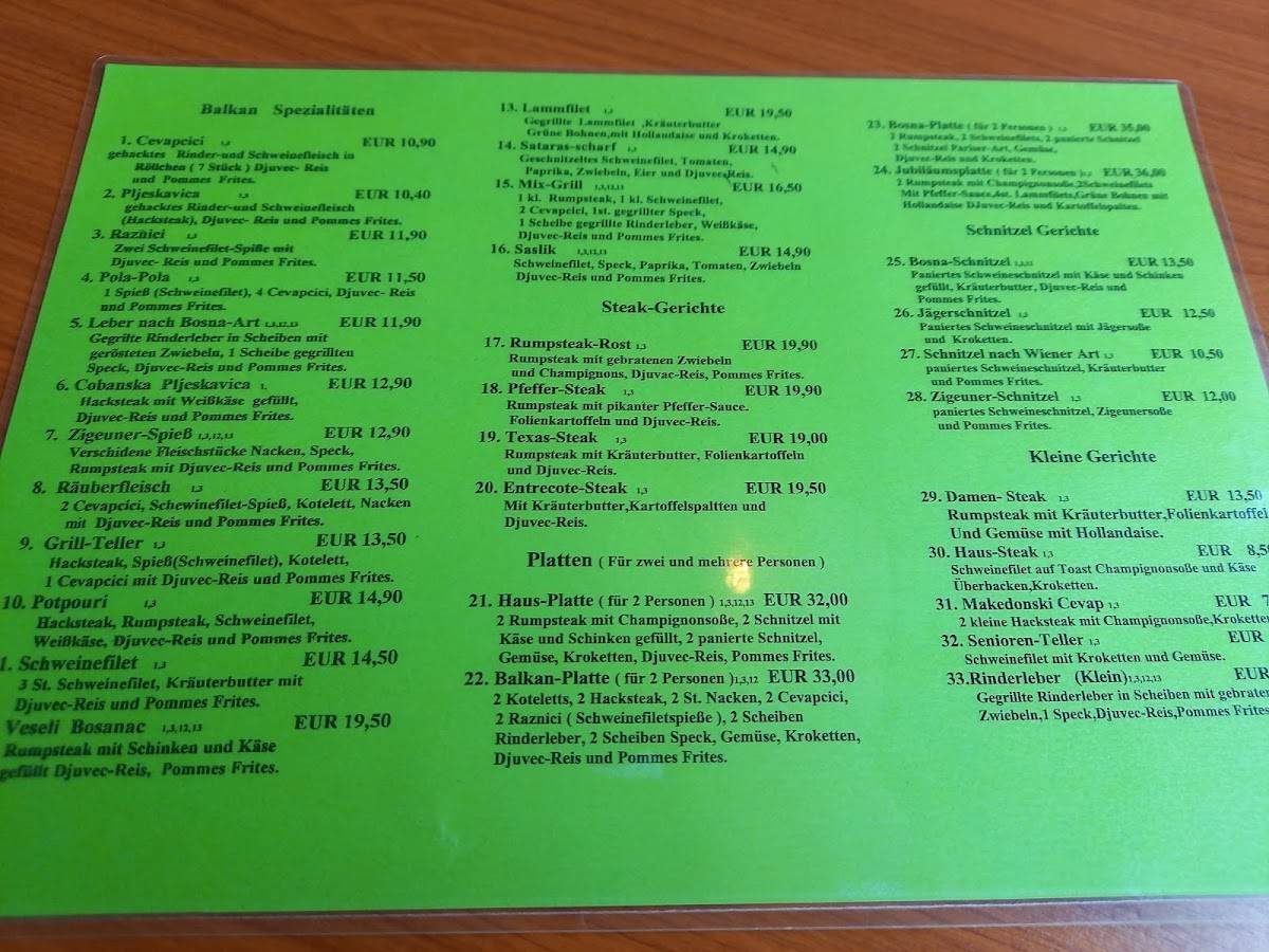 Speisekarte von Bosna restaurant, Laboe
