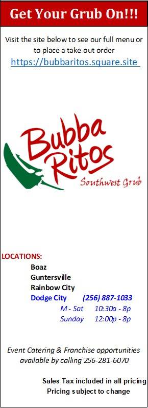 Menu at Bubba Ritos restaurant, Dodge City