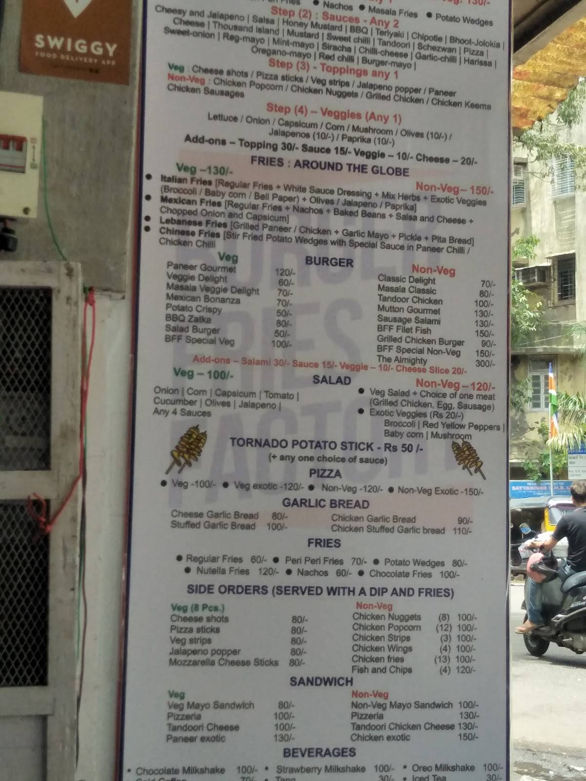 Menu at Burger Fries Factory, Mumbai, 4R4X+3FF