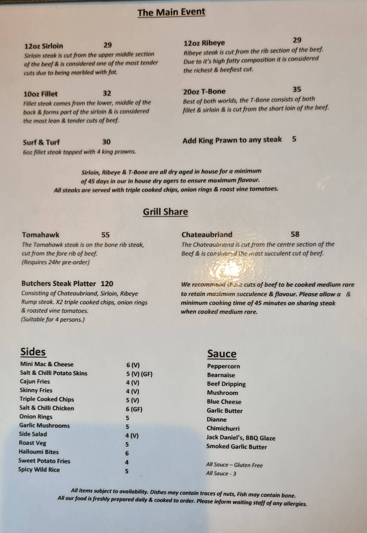 Menu at Butchers Steak & Grill restaurant, Johnstone