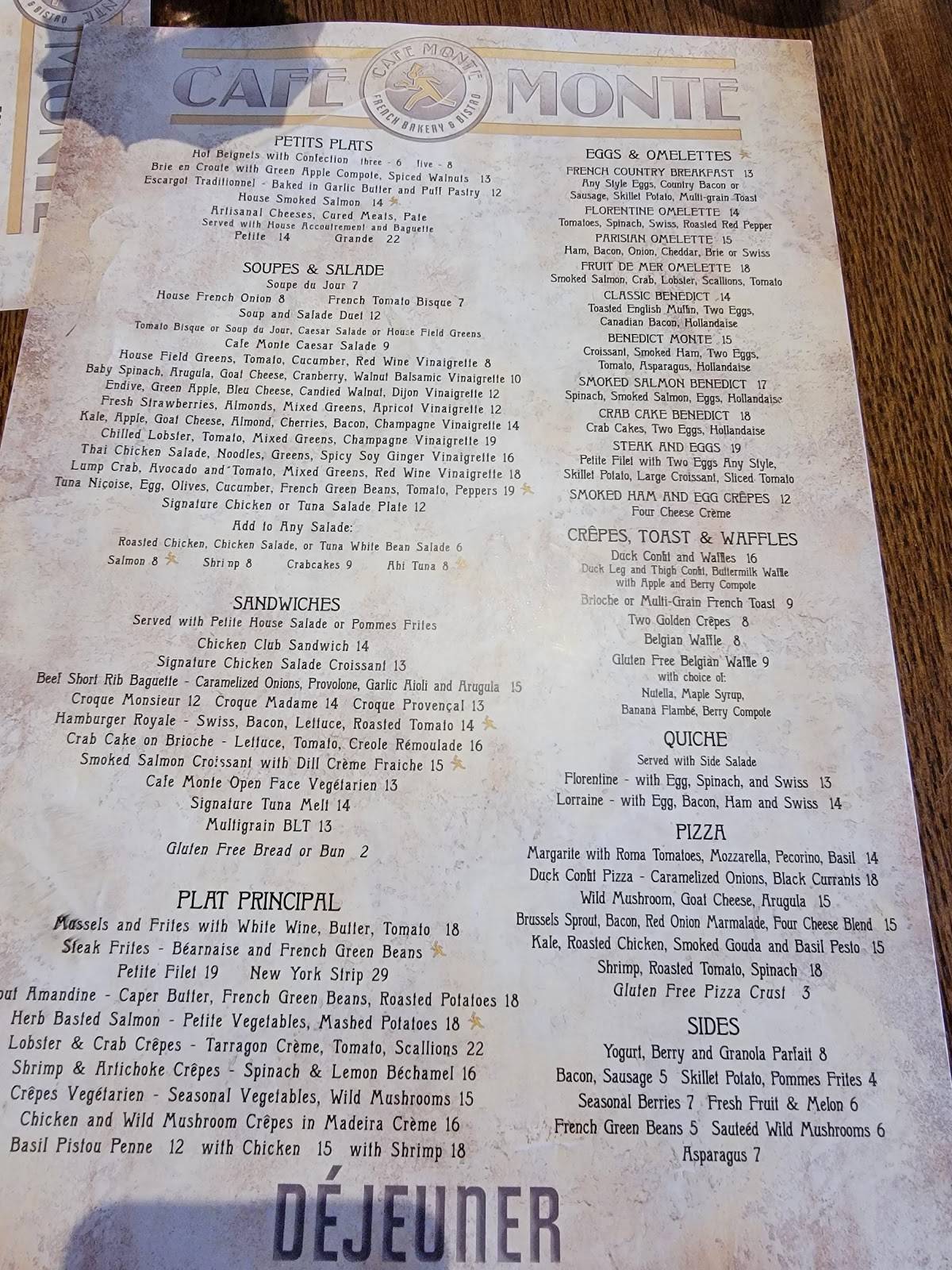 Menu at Cafe Monte French Bakery and Bistro, Charlotte