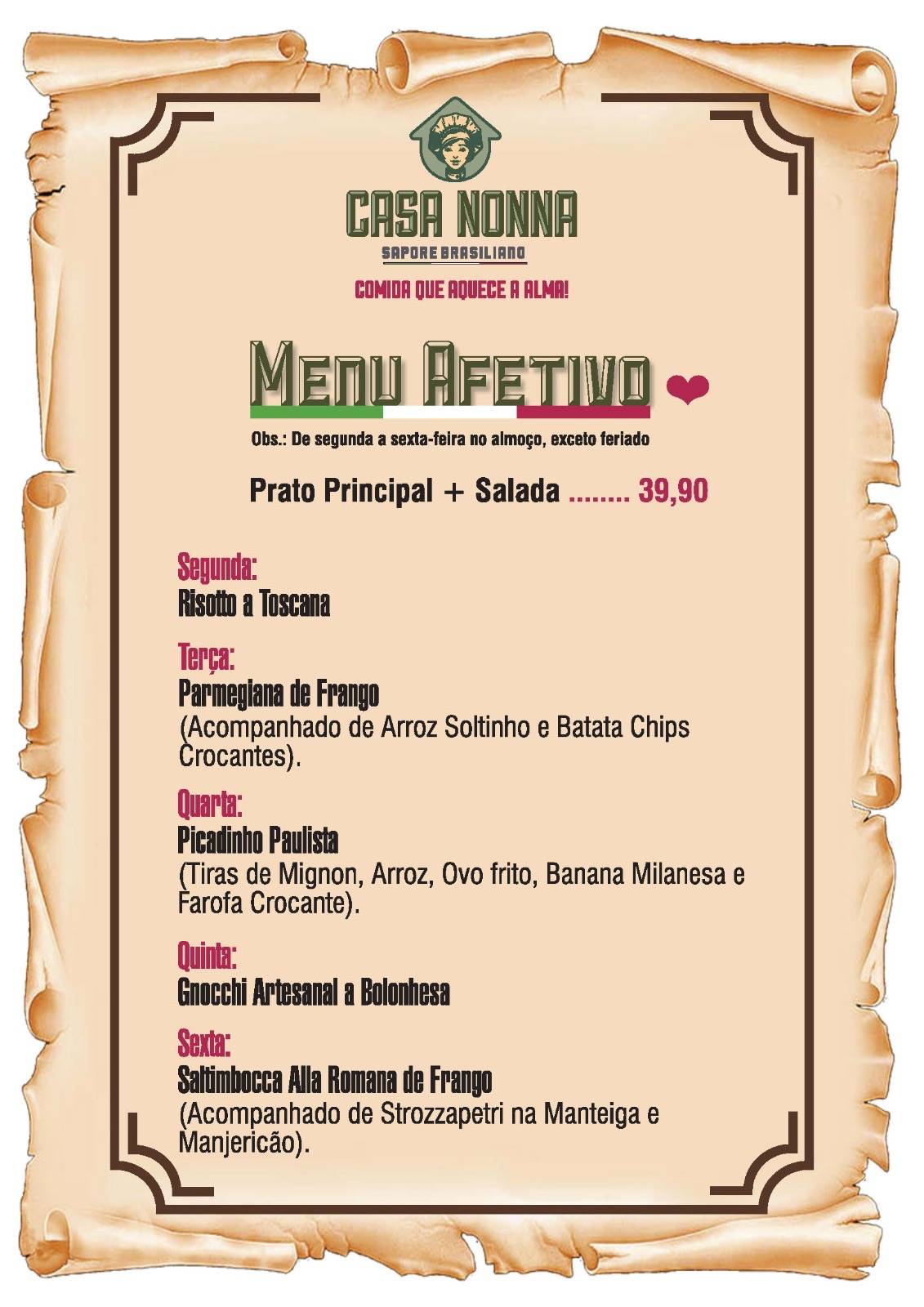 Menu em Casa Nonna restaurante, Cuiabá