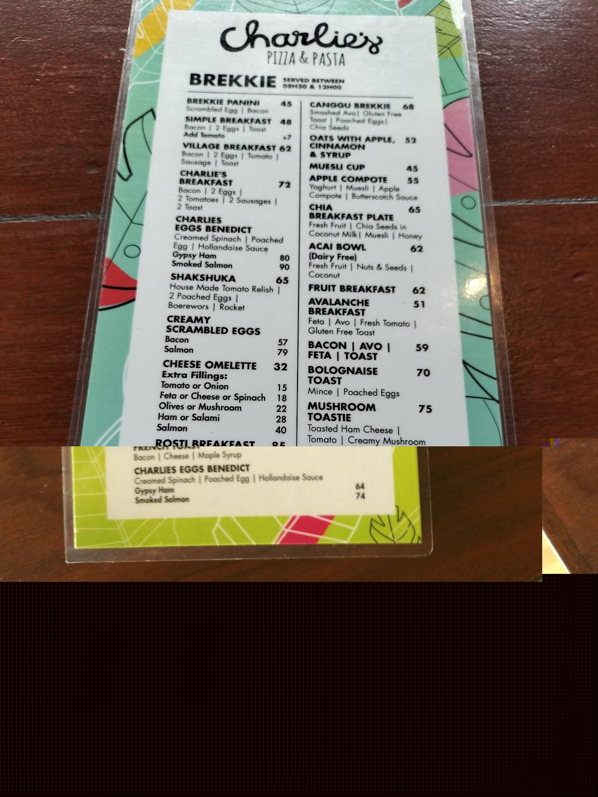 Menu at Charlie's Pizza & Pasta restaurant, Port Elizabeth ...