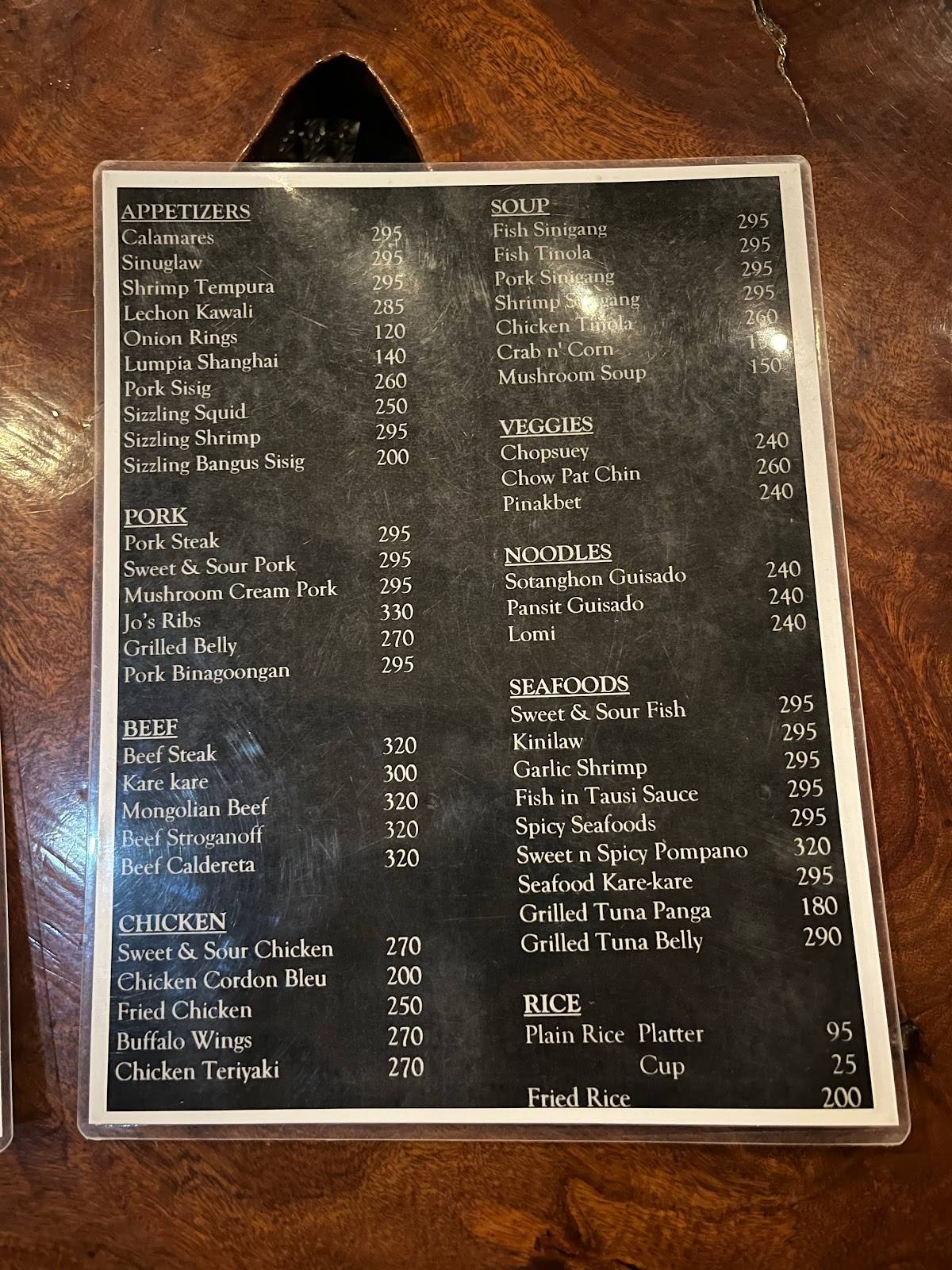 Menu at CheckPoint Camiguin restaurant, Mambajao, Yumbing