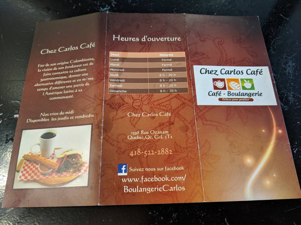Menu au Chez Carlos Café, Québec