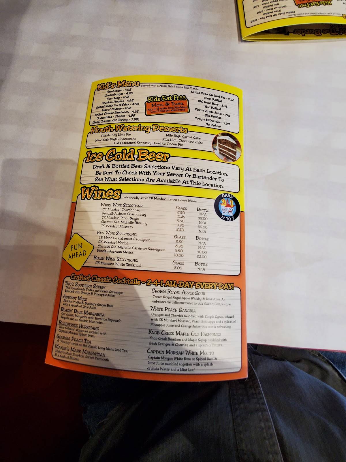 Menu at Cody's Original Roadhouse - Ocala, FL restaurant, Ocala, SW ...
