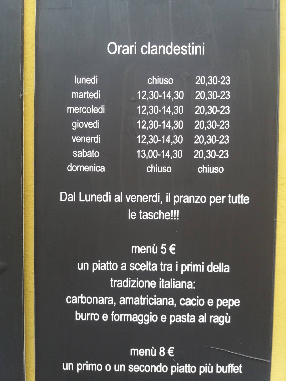 Carta del restaurante Cucine clandestine, Reggio Emilia