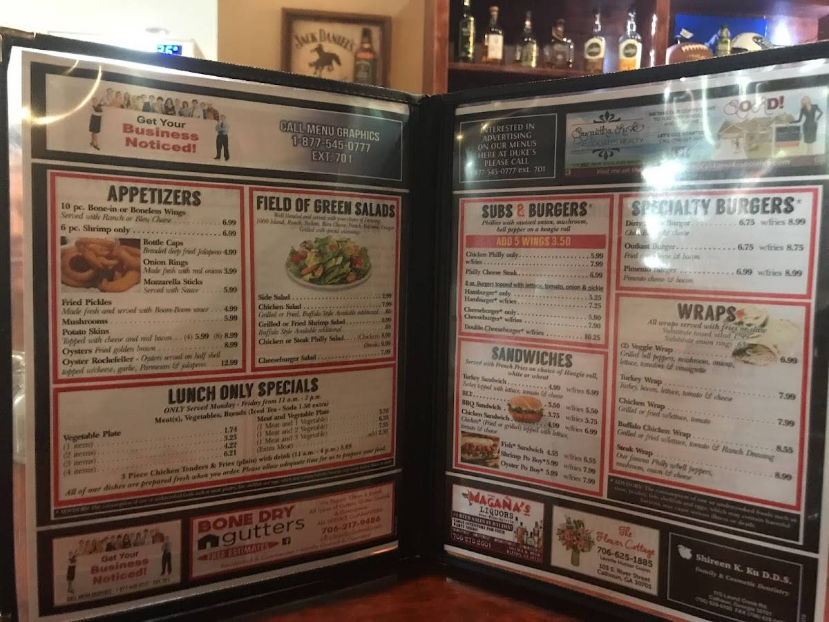 Menu at DUKE'S restaurant, Calhoun