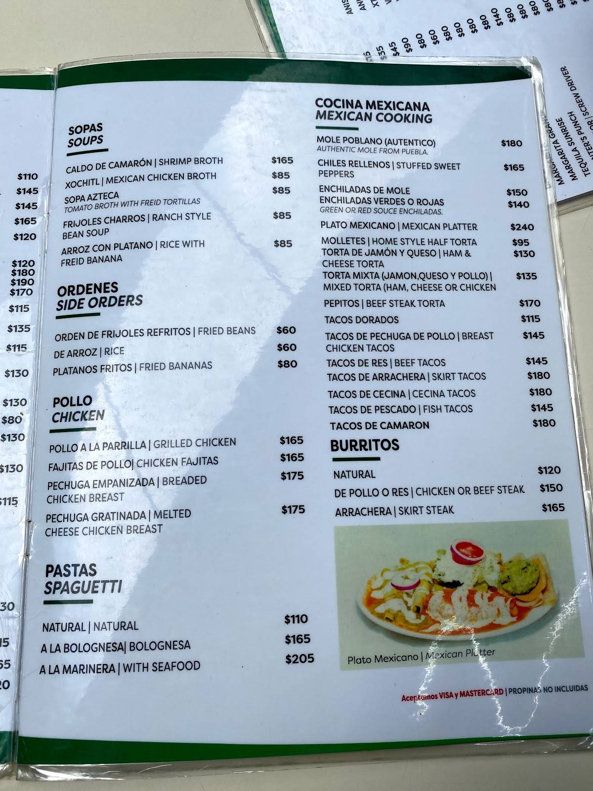 Carta del restaurante Tulum Quintana Roo, Tulum, Avenida Tulum 64