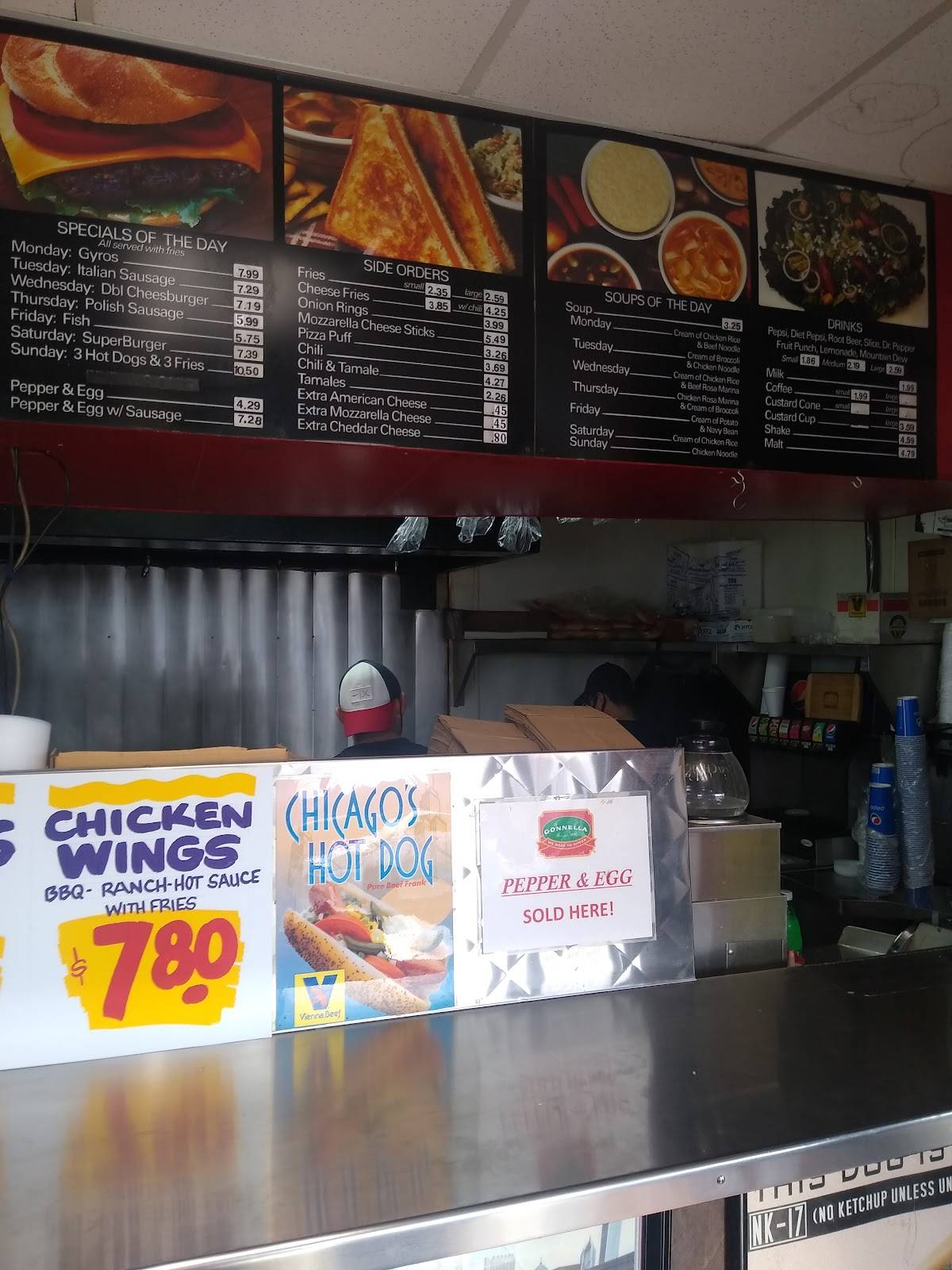 Menu at Donald's Famous Hot Dogs restaurant, Chicago, S Central Ave
