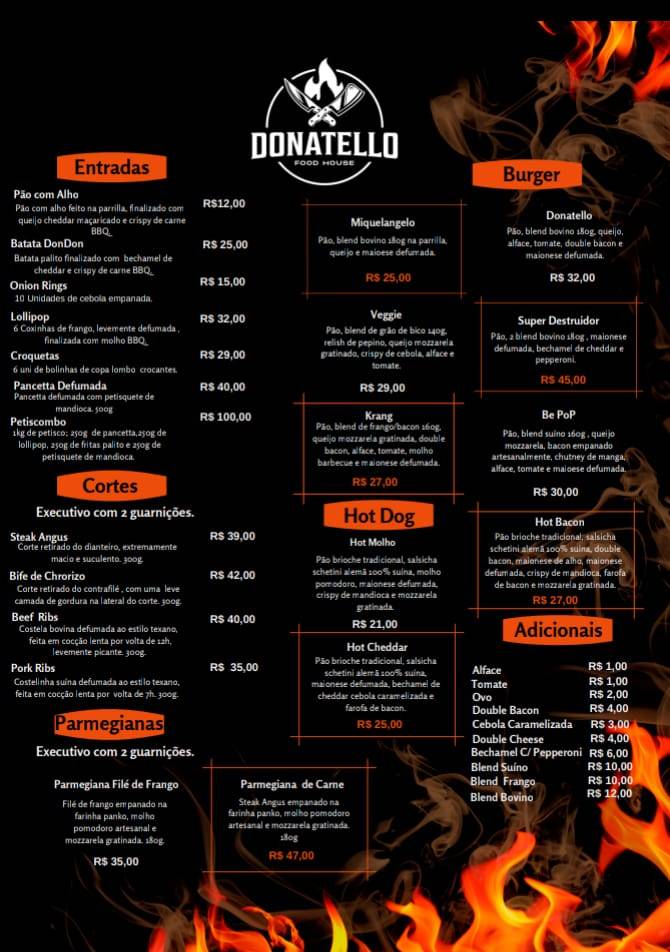 Menu at Donatello Food House restaurant, Brasília