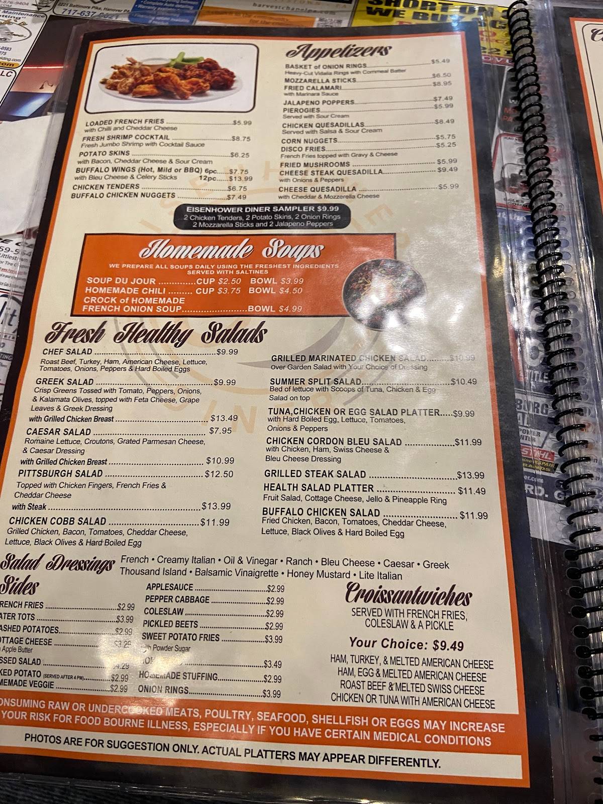 Menu at Eisenhower Diner restaurant, Hanover